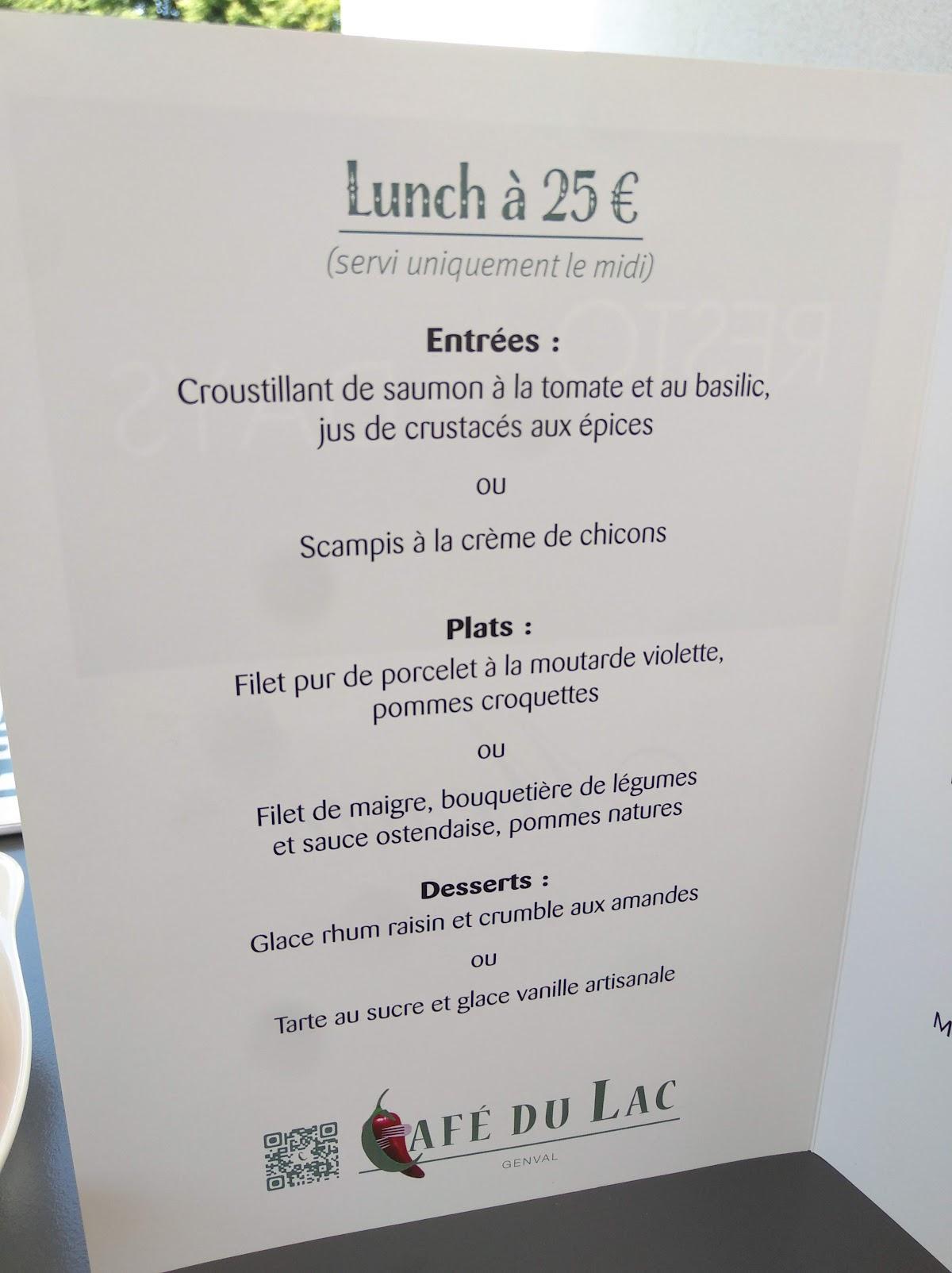 Menu at Le Cafe du Lac, Rixensart, Rue de La Hulpe 161