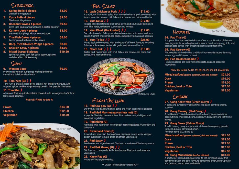 Menu at The Spicy Duck restaurant, San Remo