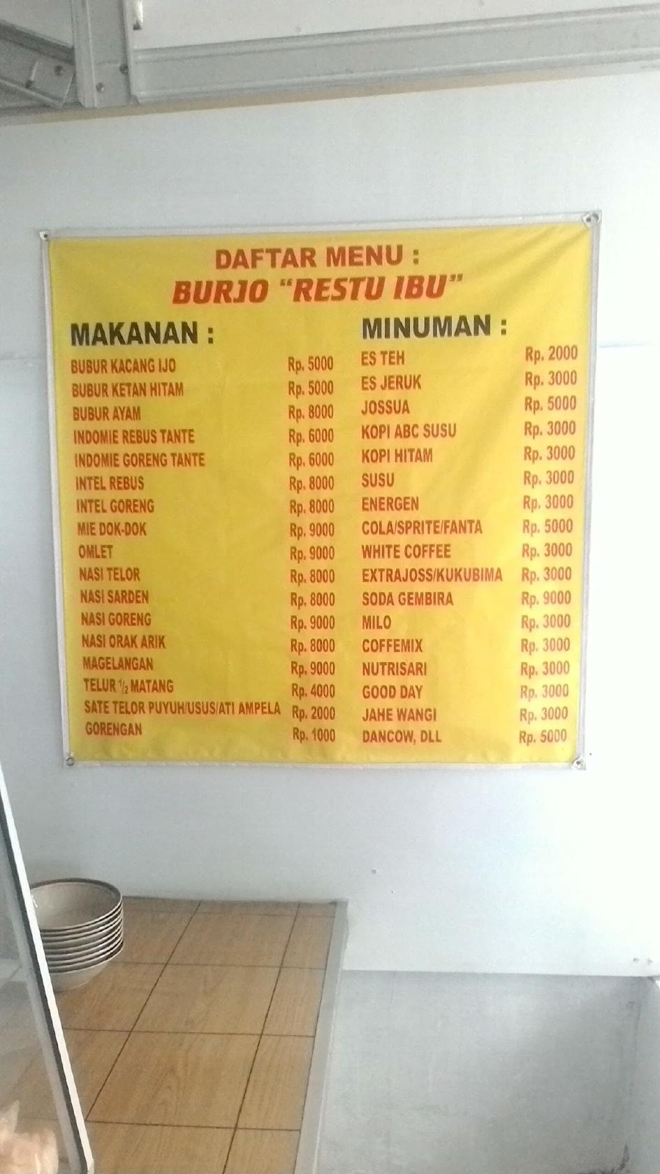 Menu at Burjo "Restu Ibu", Semarang