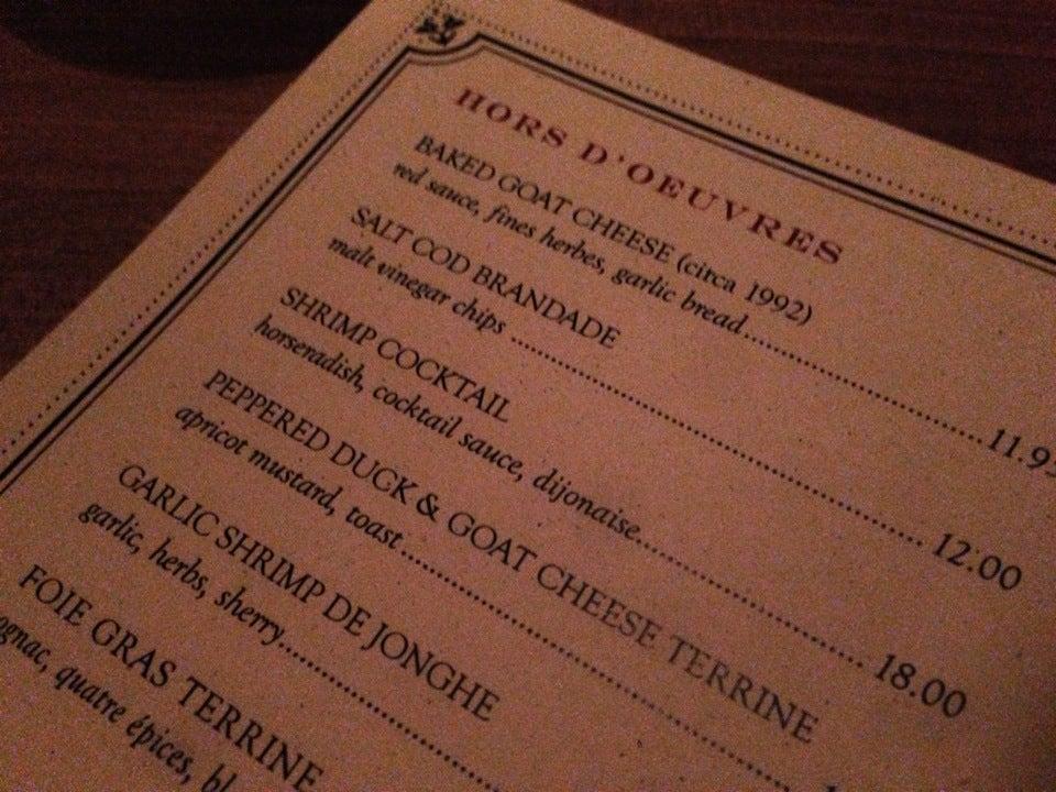 Menu at Bavette's Bar & Boeuf, Chicago