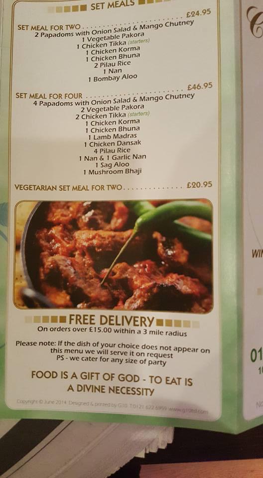Menu at Cafe India, Huntly