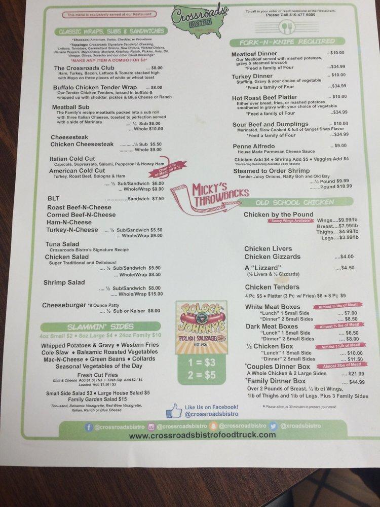 Menu at Crossroads Bistro restaurant, Edgemere