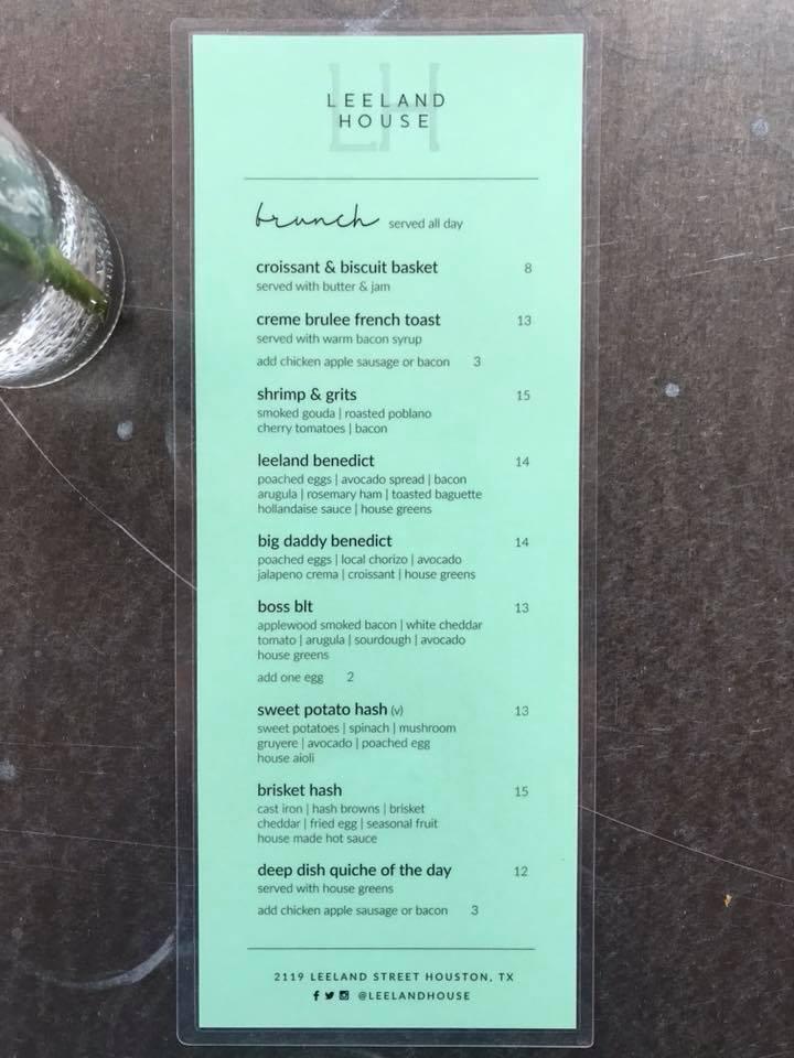 Menu at Leeland House pub & bar, Houston