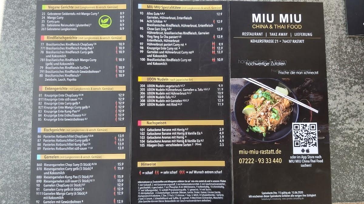 Speisekarte von MIU MIU CHINA & THAI FOOD Onlineshop restaurant, Rastatt