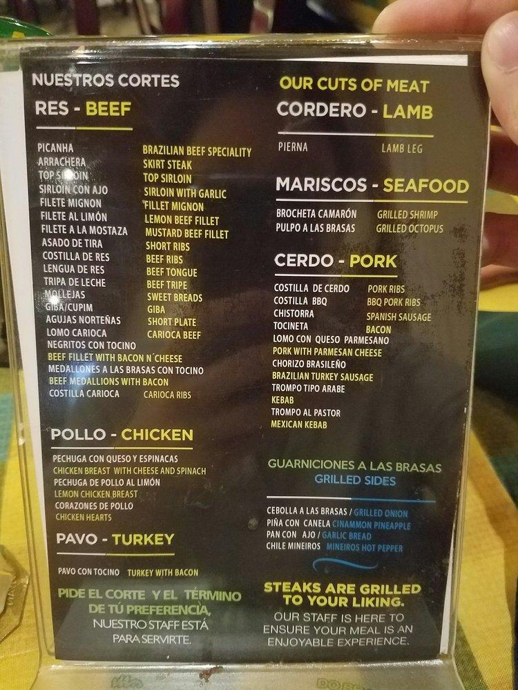 Menu at Pampas Do Brasil restaurant, Mexicali