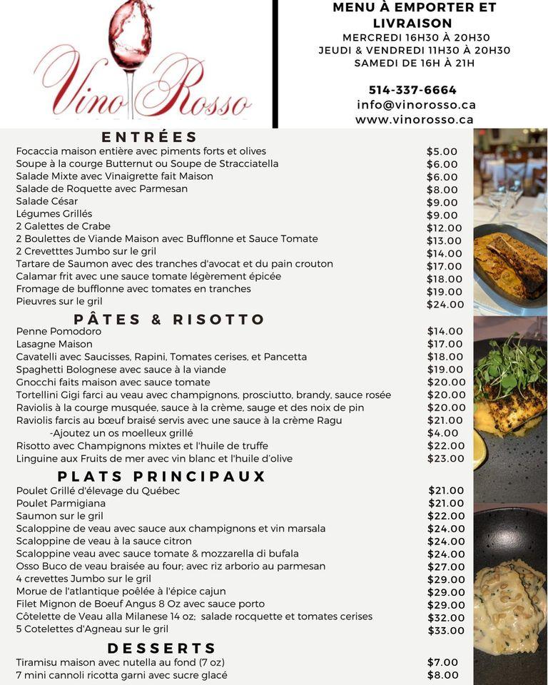 Menu at Restaurant Vino Rosso, Montréal, Henri Bourassa Blvd W