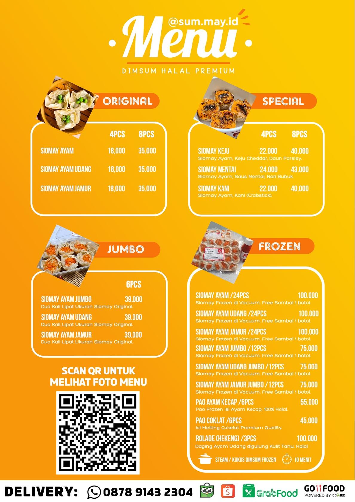 Menu at SUM MAY restaurant, West Jakarta
