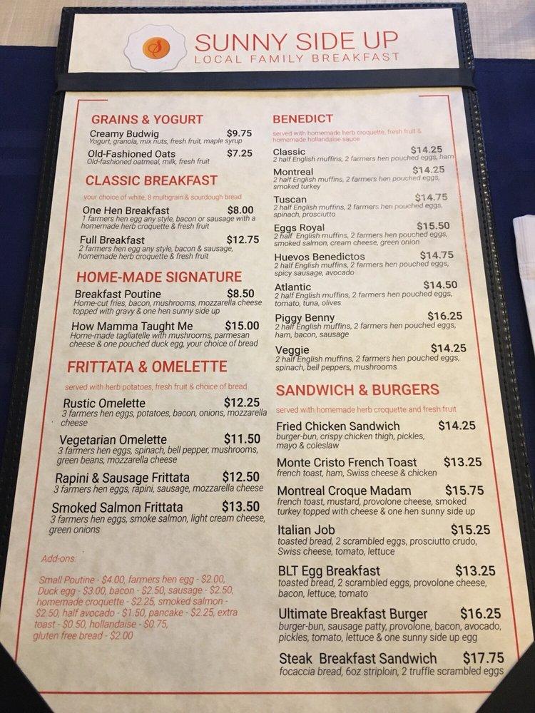 Menu at SUNNY SIDE UP cafe, Cochrane