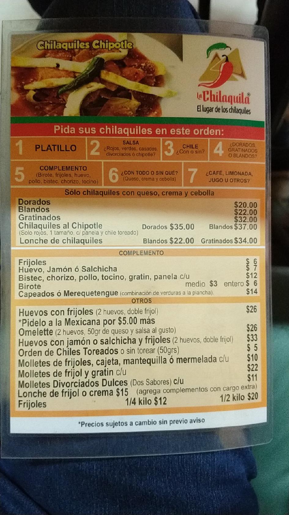 Carta del restaurante Chilaquiles La Chilaquila Plutarco, Guadalajara