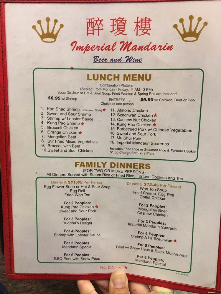 Menu at Imperial Mandarin restaurant, San Diego, Convoy St #102
