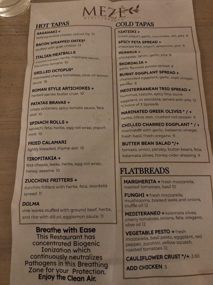 Menu at Mezé Mediterráneo pub & bar, Schaumburg