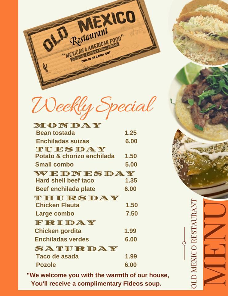 Menu at Old Mexico Restaurant, Rock Island