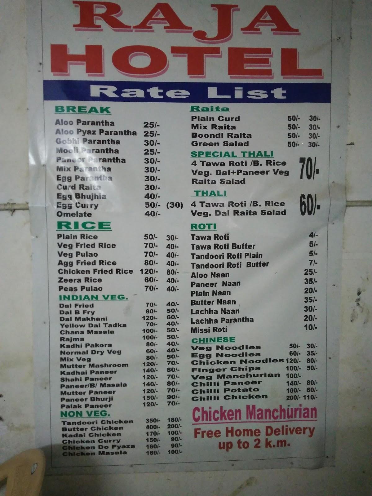 Menu at Raja Hotel, Gurugram, Near Guru Dronacharya Metro Station ...