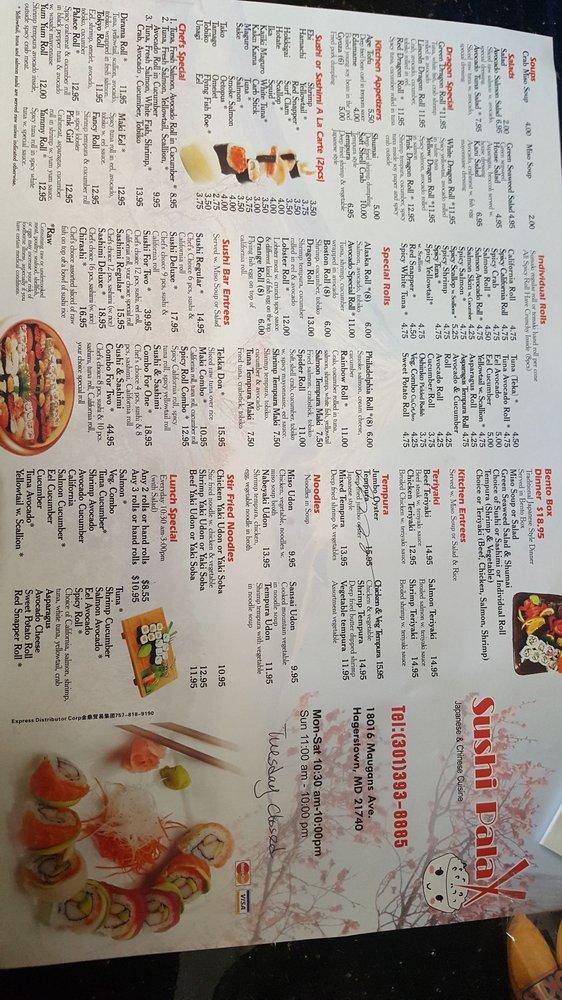 Menu at Sushi Palax restaurant, Maugansville