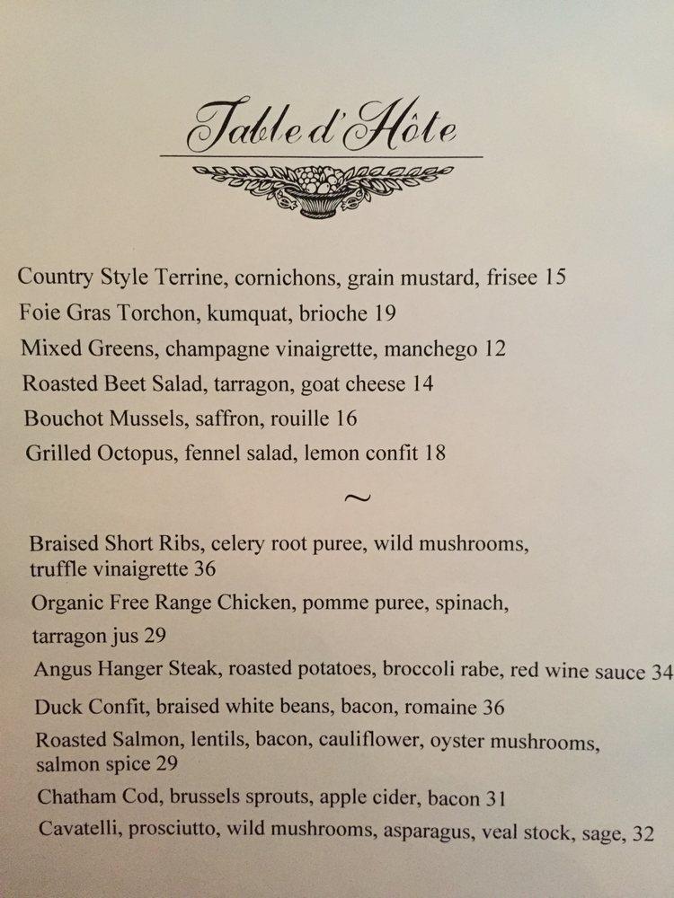 Menu at Table d'Hôte restaurant, New York City