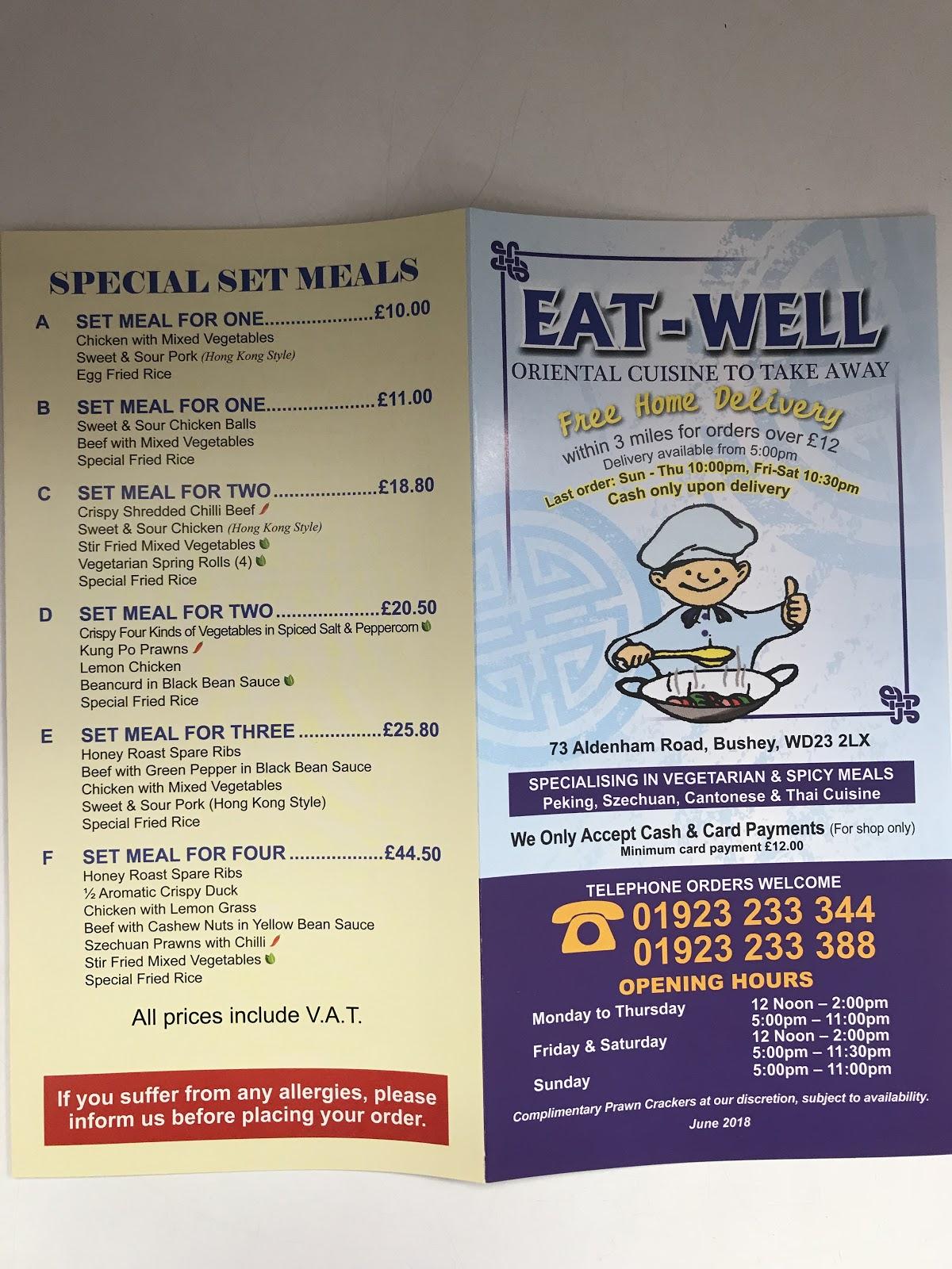 Menu at Eat Well fast food, Bushey
