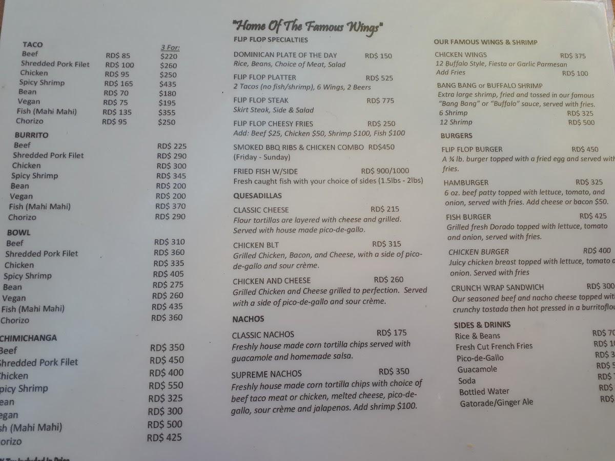 Menu at Flip Flop Sports Bar "The Yellow Steps!", Sosúa