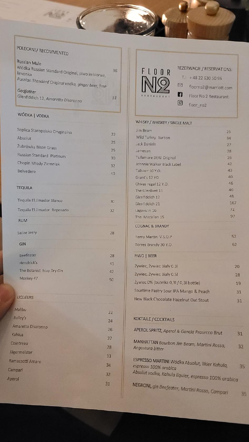 Menu at Floor No 2 Restaurant, Warsaw