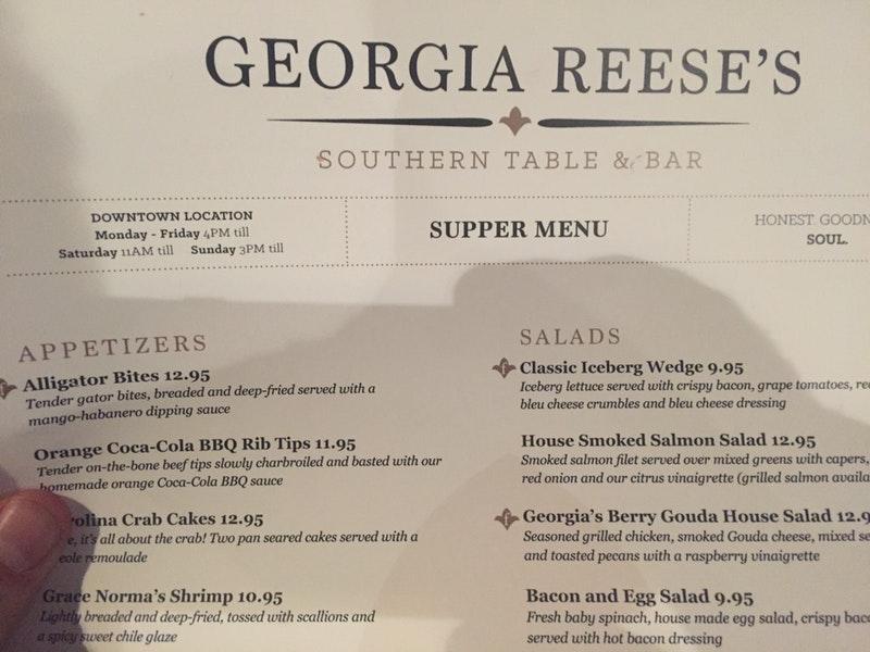 Menu at Georgia Reese's restaurant, Indianapolis, 14 E Washington St
