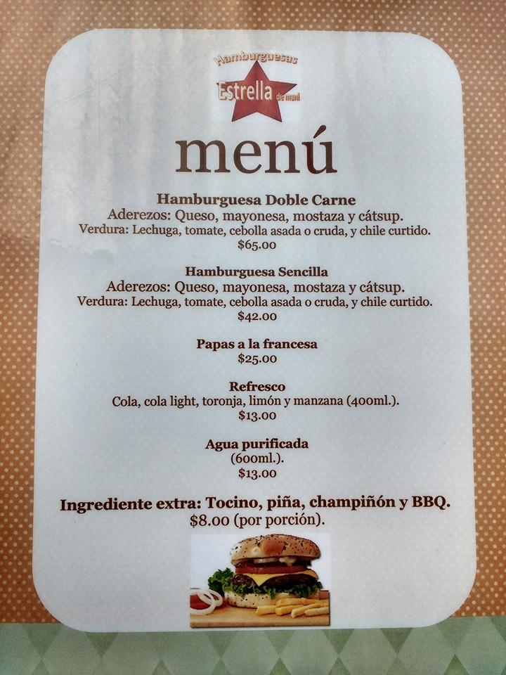 Menu at Hamburguesas La Estrella restaurant, Torreón