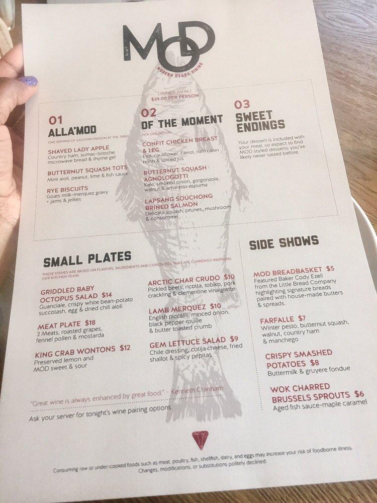 Menu at MOD Restaurant & Social, Bentonville