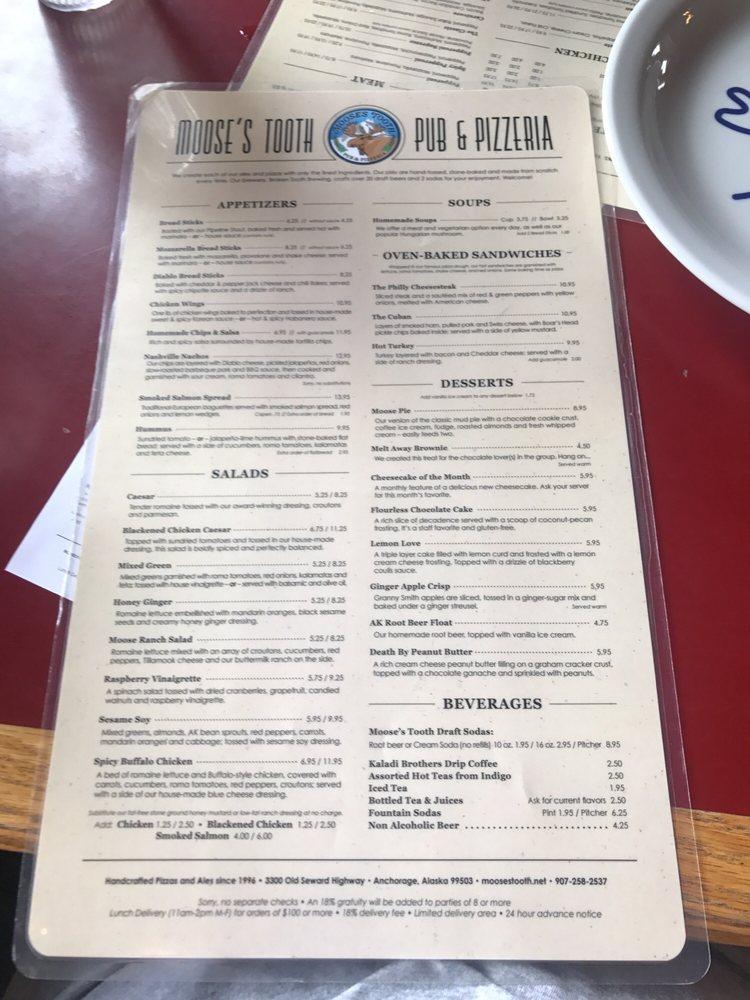 Menu at Moose's Tooth Pub & Pizzeria, Anchorage