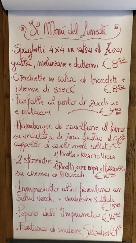 Menu da Saladier ristorante, Scandicci