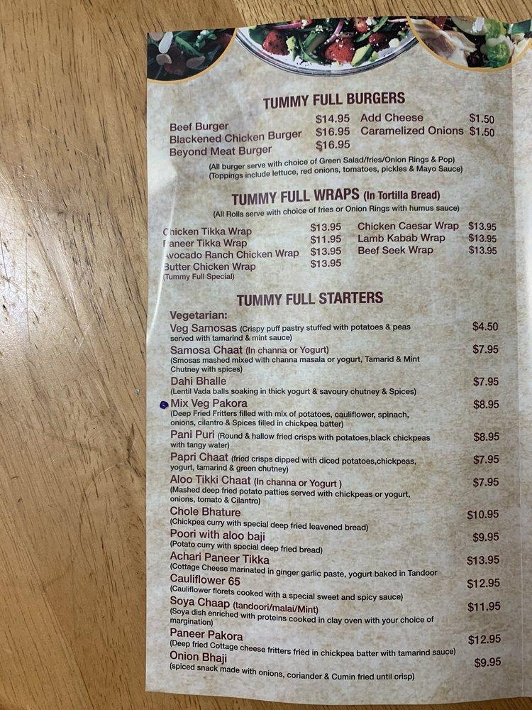 Menu at Tummy Full Authentic Indian & Fusion Restaurant, Fort Saskatchewan