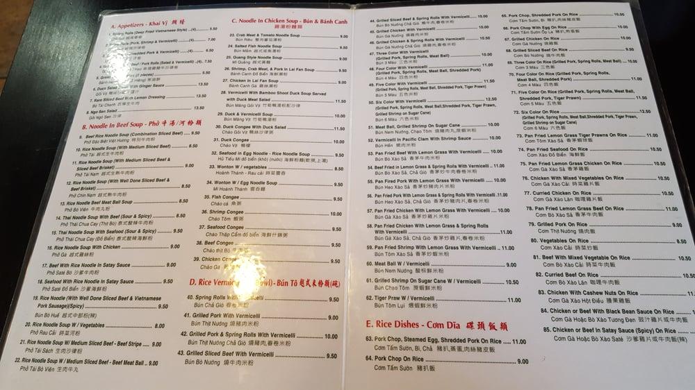 Menu at Viet Huong Noodle House restaurant, Edmonton