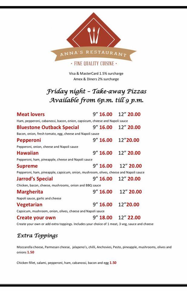 Menu at Bluestone Motor Inn restaurant, Tennant Creek
