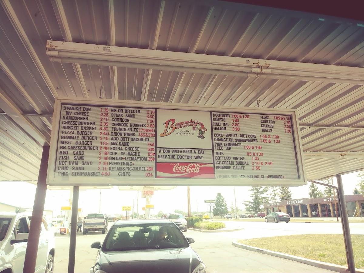 Menu at Bummie's Drive-In restaurant, Bluffton