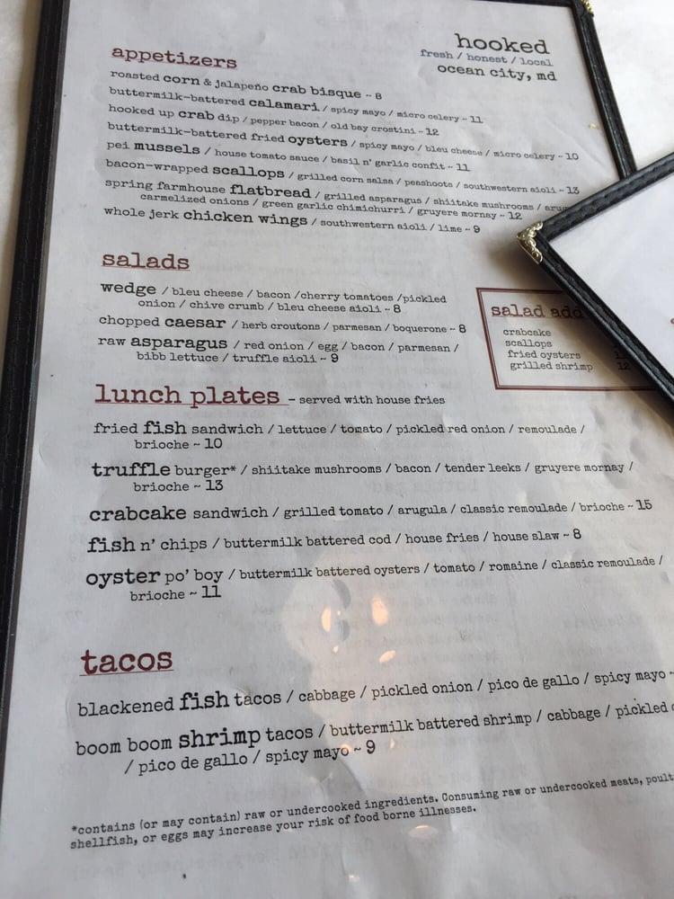 Menu at Hooked restaurant, Ocean City
