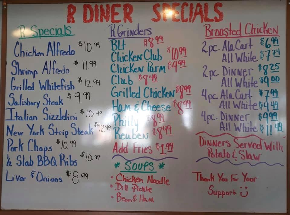 Menu at R Diner restaurant, Monroe