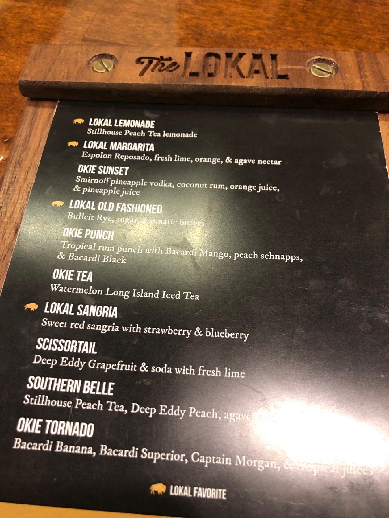 Menu at The Lokal Yukon pub & bar, Yukon