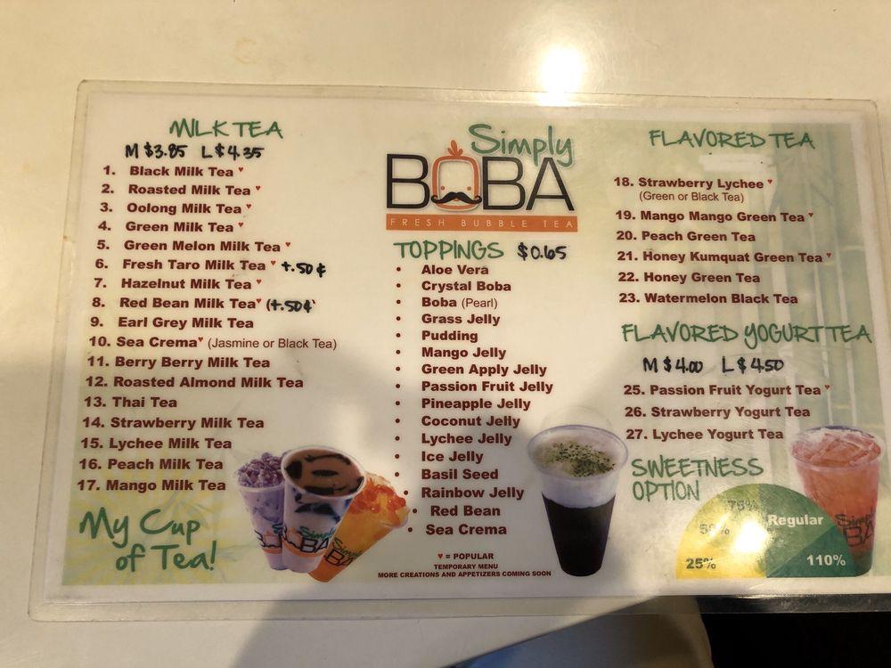 Menu at Bún Mắm Hà Tiên Simply Boba restaurant, San Jose