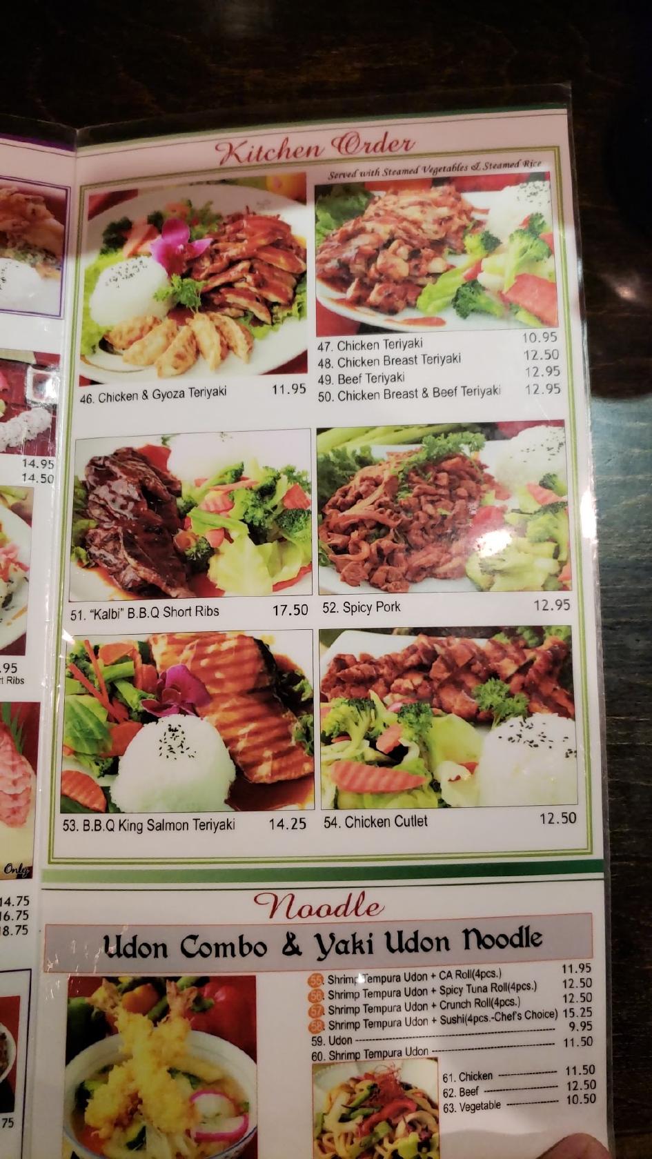 Menu at Dong Hae Sushi restaurant, Lompoc