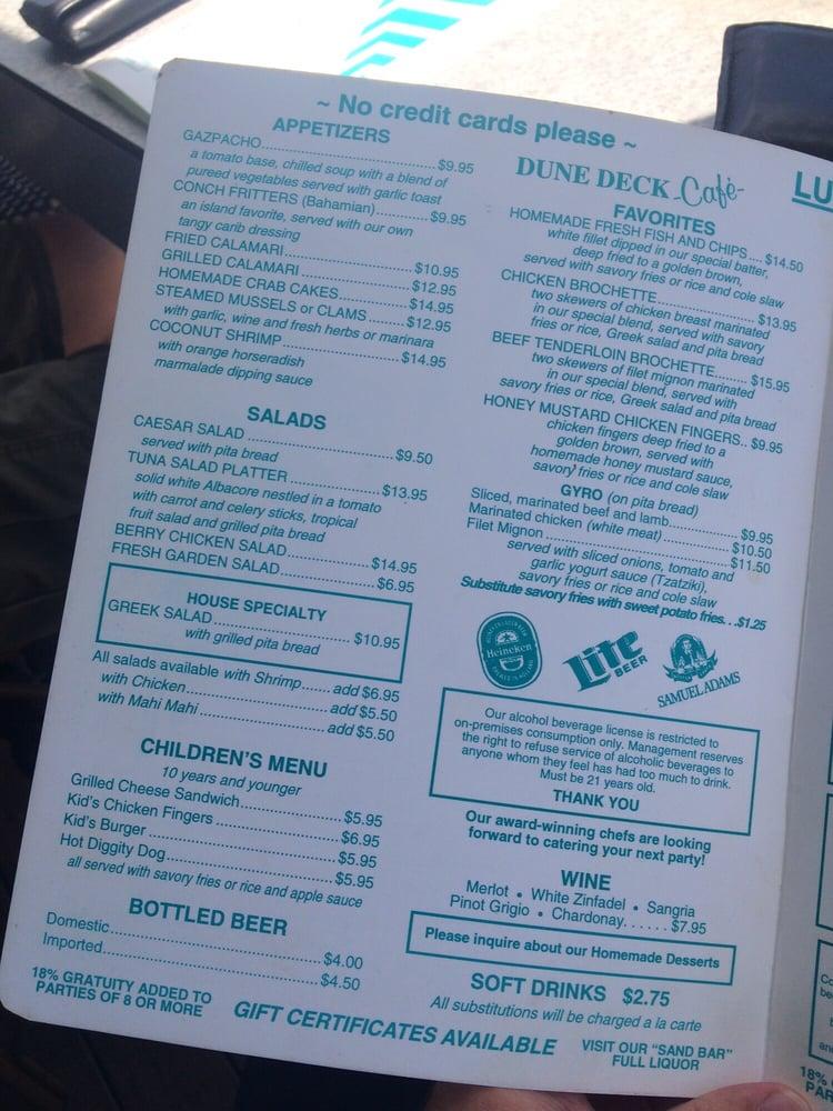 Menu at Dune Deck Café cafe, Lantana