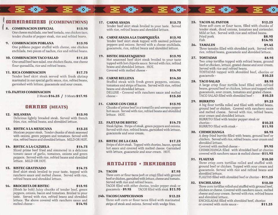 Menu at El Niagara restaurant, Woodstock