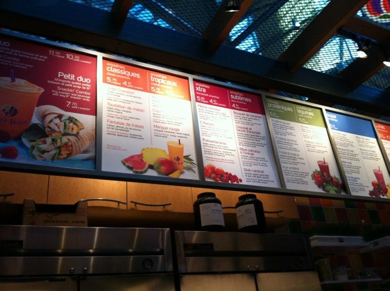 Menu at Jugo Juice cafe, St-Bruno-de-Montarville, 42 Bd des Promenades