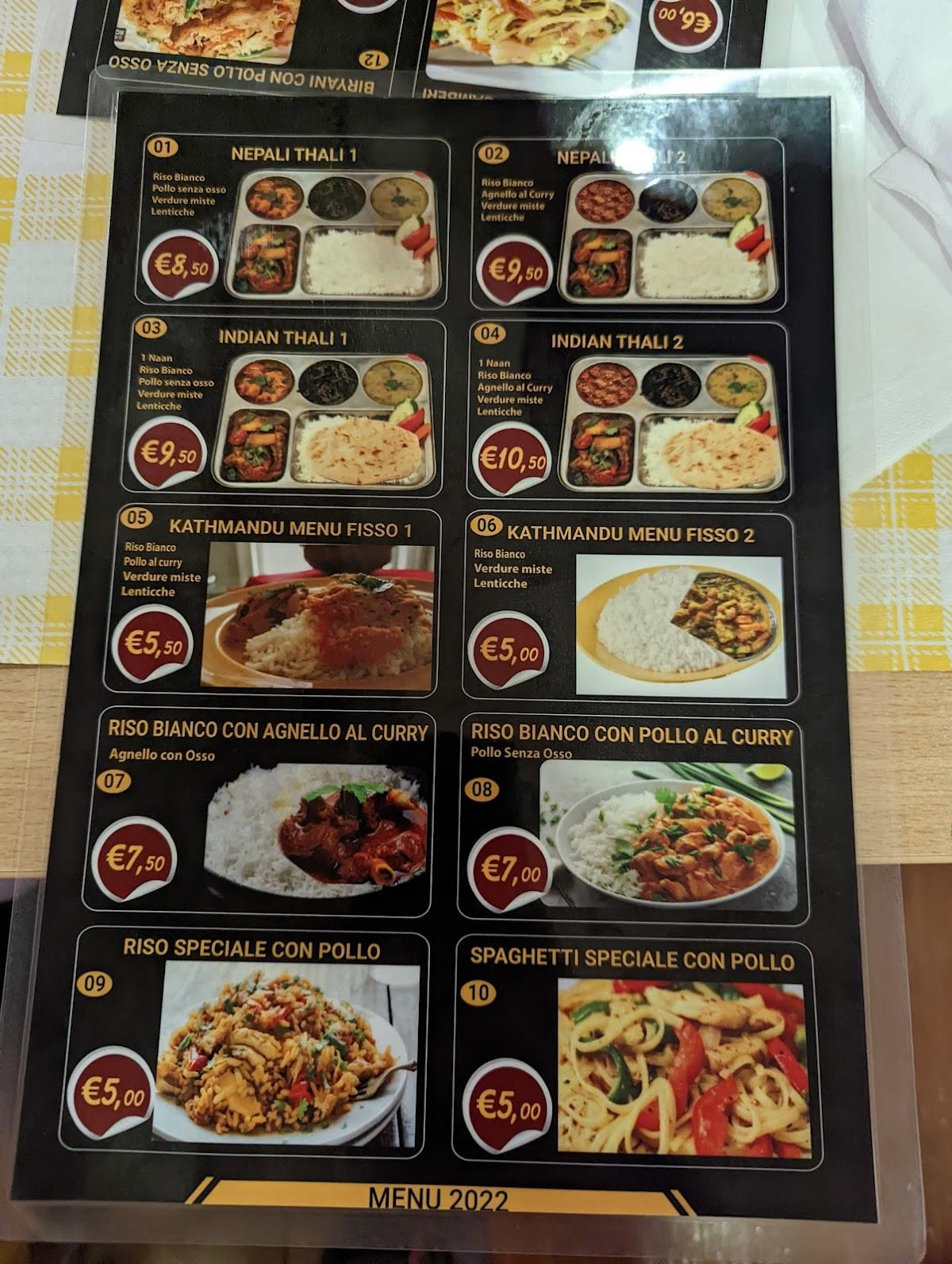 Menu at Kathmandu - fast food, Rome