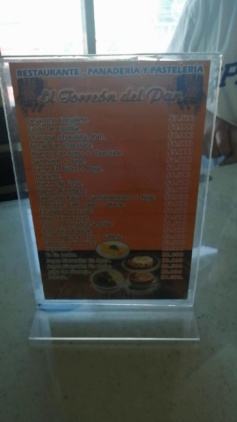 Menu at Panadería y pastelería El Torreón del Pan, Bogotá