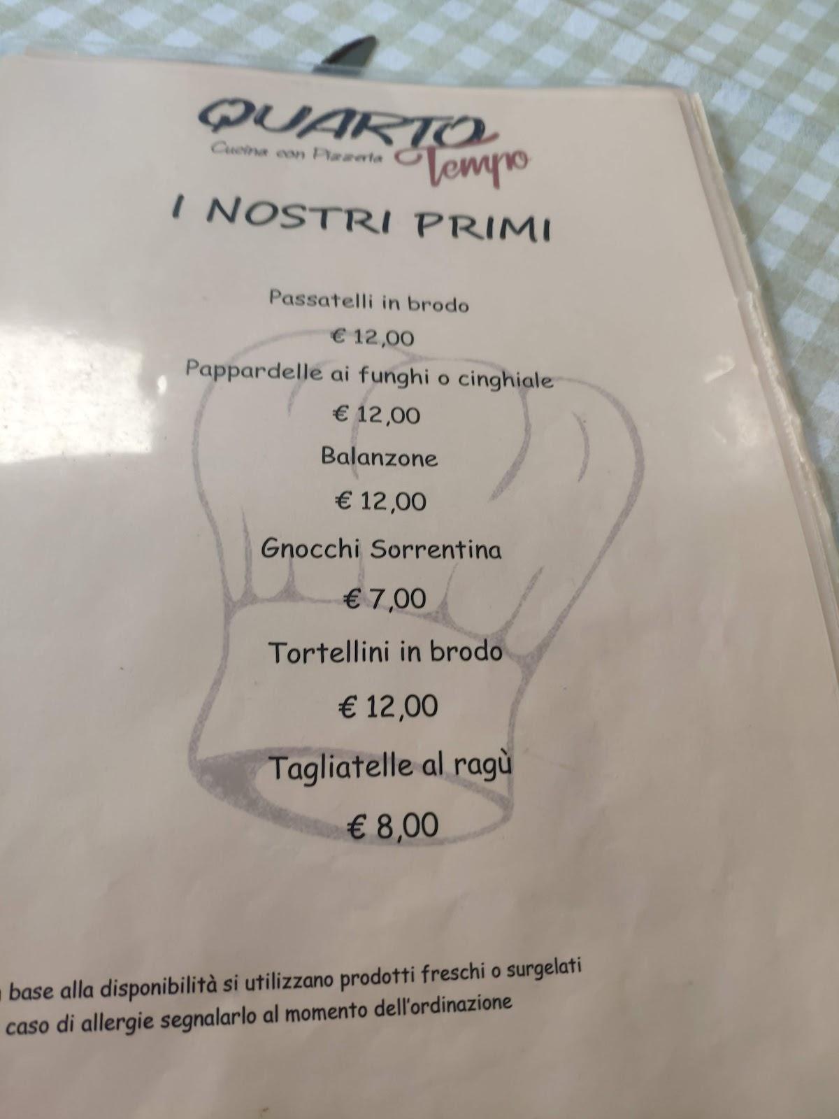 Menu da Ristorante Quarto Tempo Bologna, Bologna