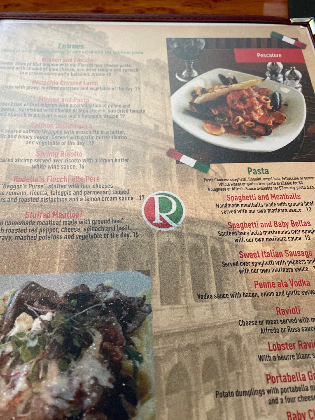 Menu at Rodello's Italian Restaurant, Leesburg
