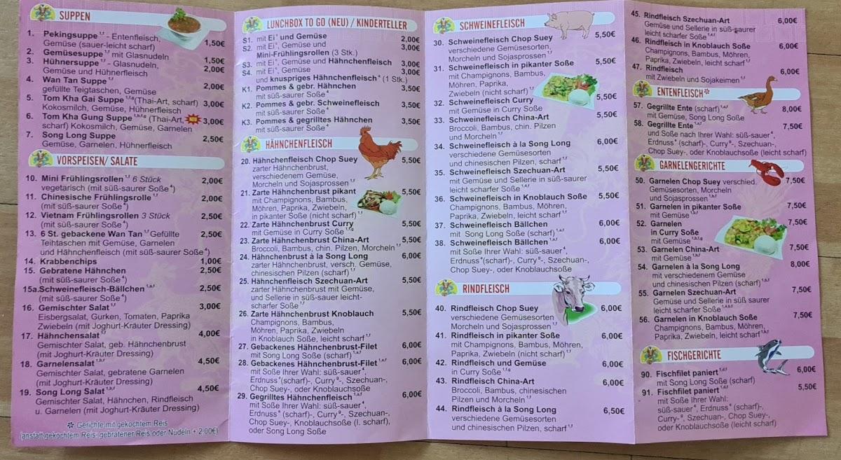 Speisekarte von Song Long Asiatische Spezialisten fast Food, Meppen