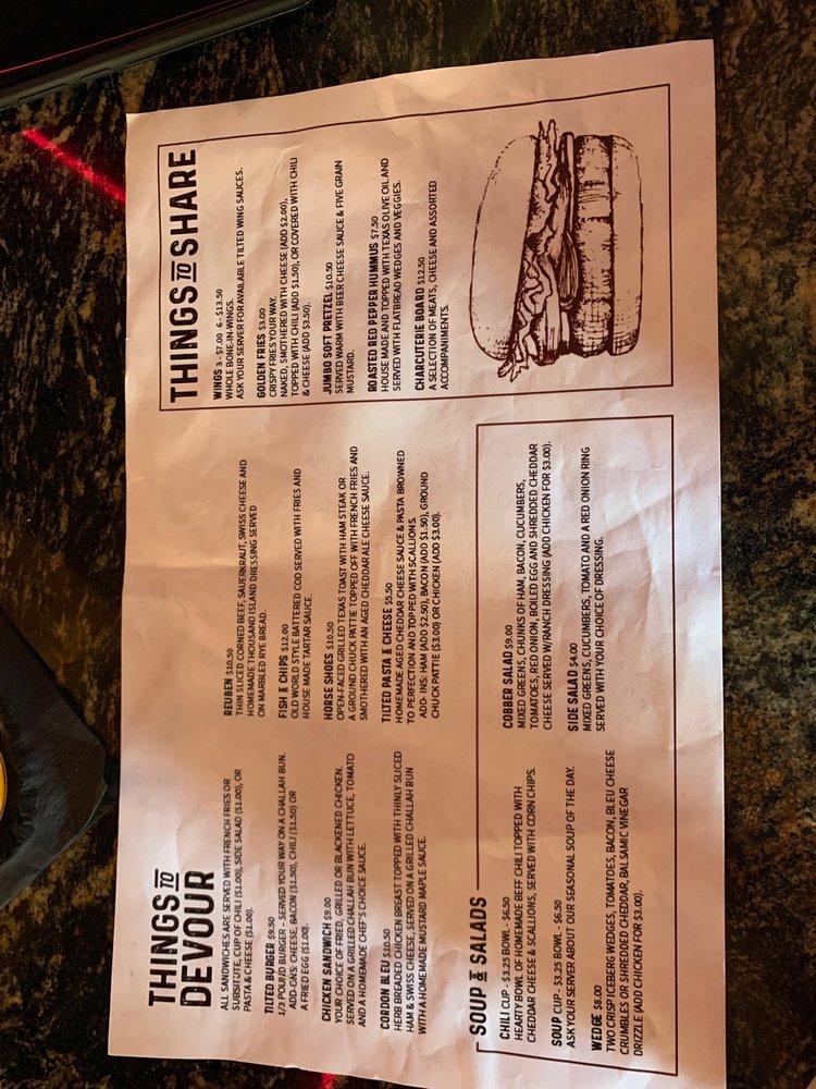 Menu at Tilted Pint pub & bar, Bryan