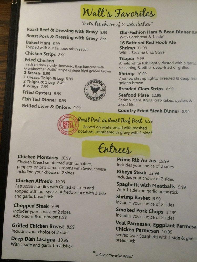 Menu at Watts Cafeteria, Utica