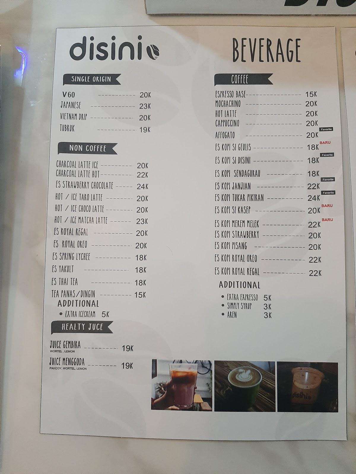 Menu at disini cafe, Cimahi