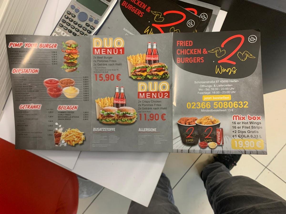 Menu at Two Wings fried Chicken & Burger restaurant, Herten