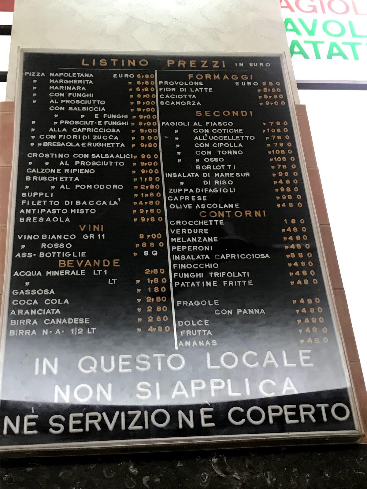 Menu at Ai Marmi pizzeria, Rome