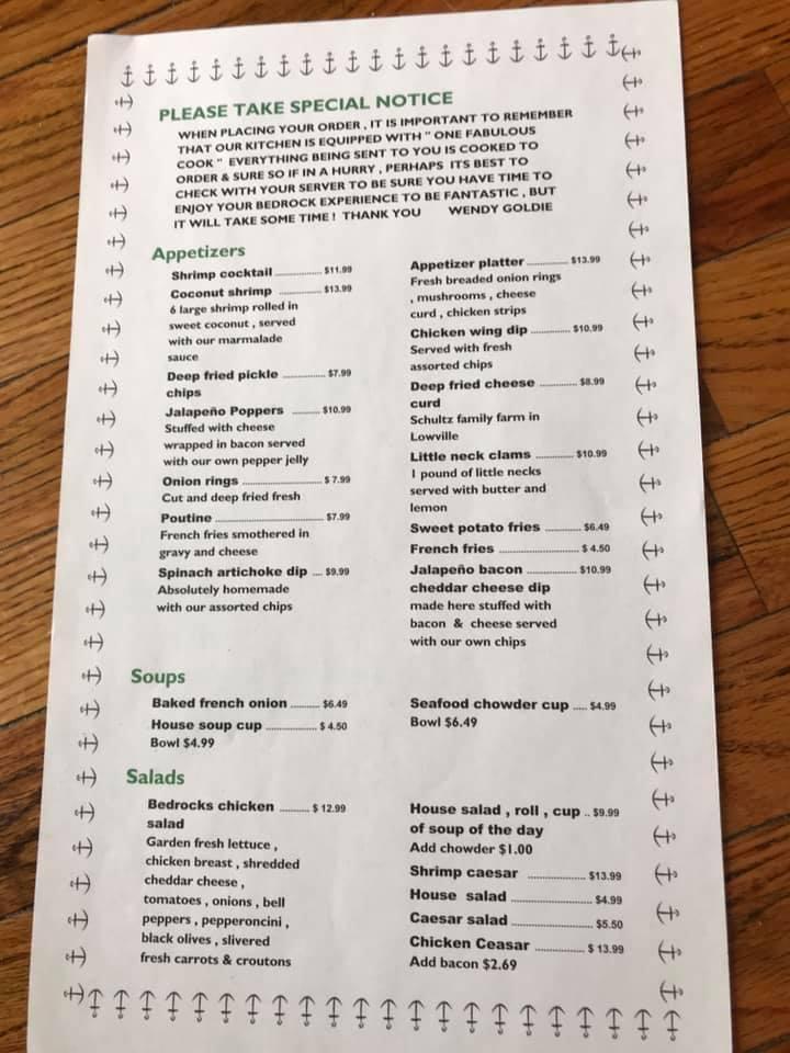 Menu at Bedrock Cafe, Morristown, NY-37